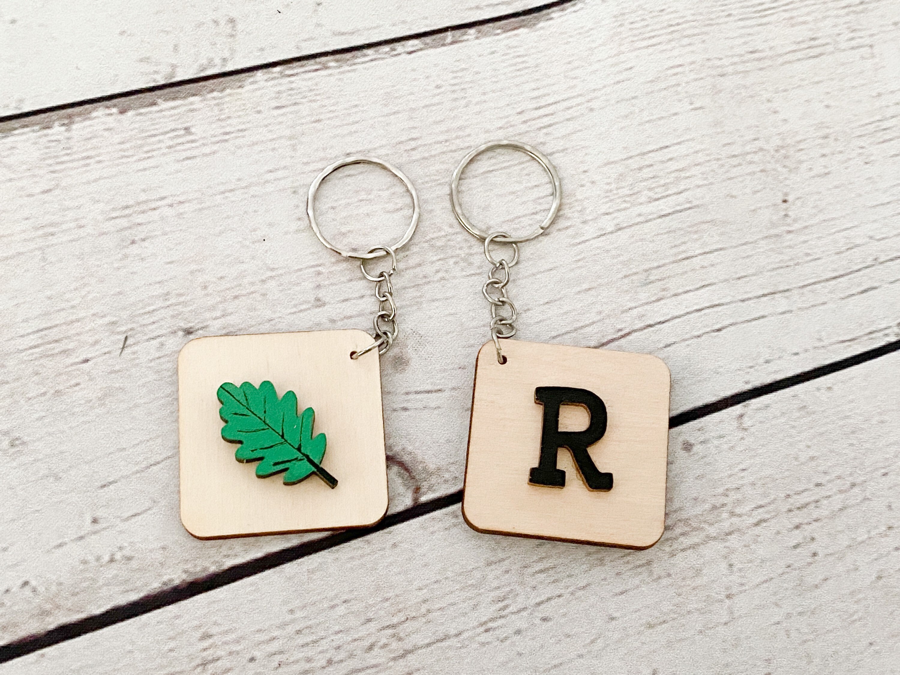 Leaf Keyring 3 With Personalised Initial on Reverse 4cm - Etsy UK