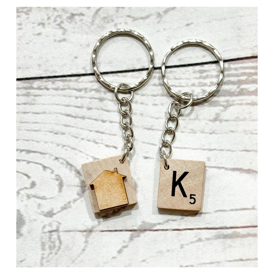 Scrabble Tile Keyring With Wooden House Embellishment on Back - Perfect ...