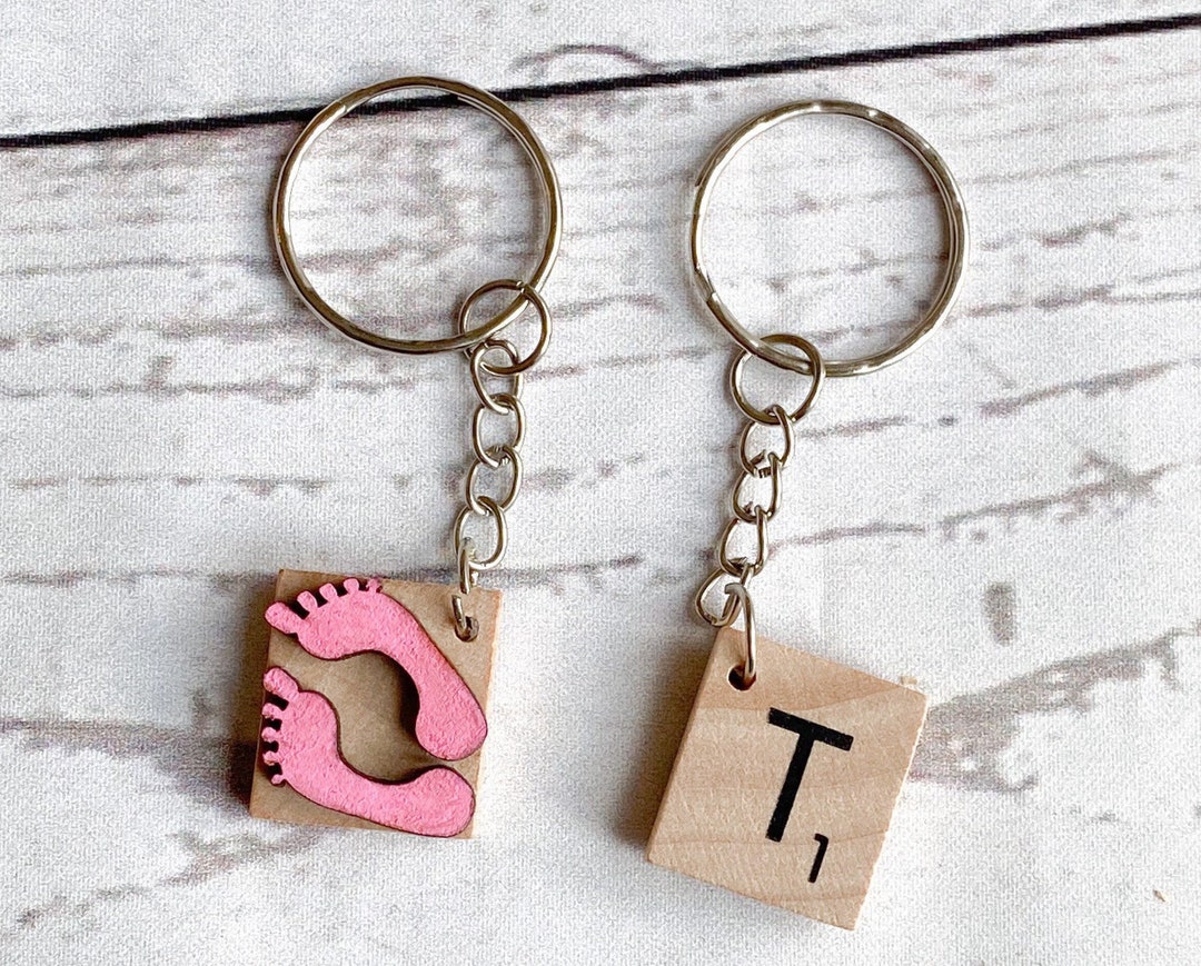 Letter Tile Keyring: Pink Baby Feet Embellishment, New Parent Gift - Etsy