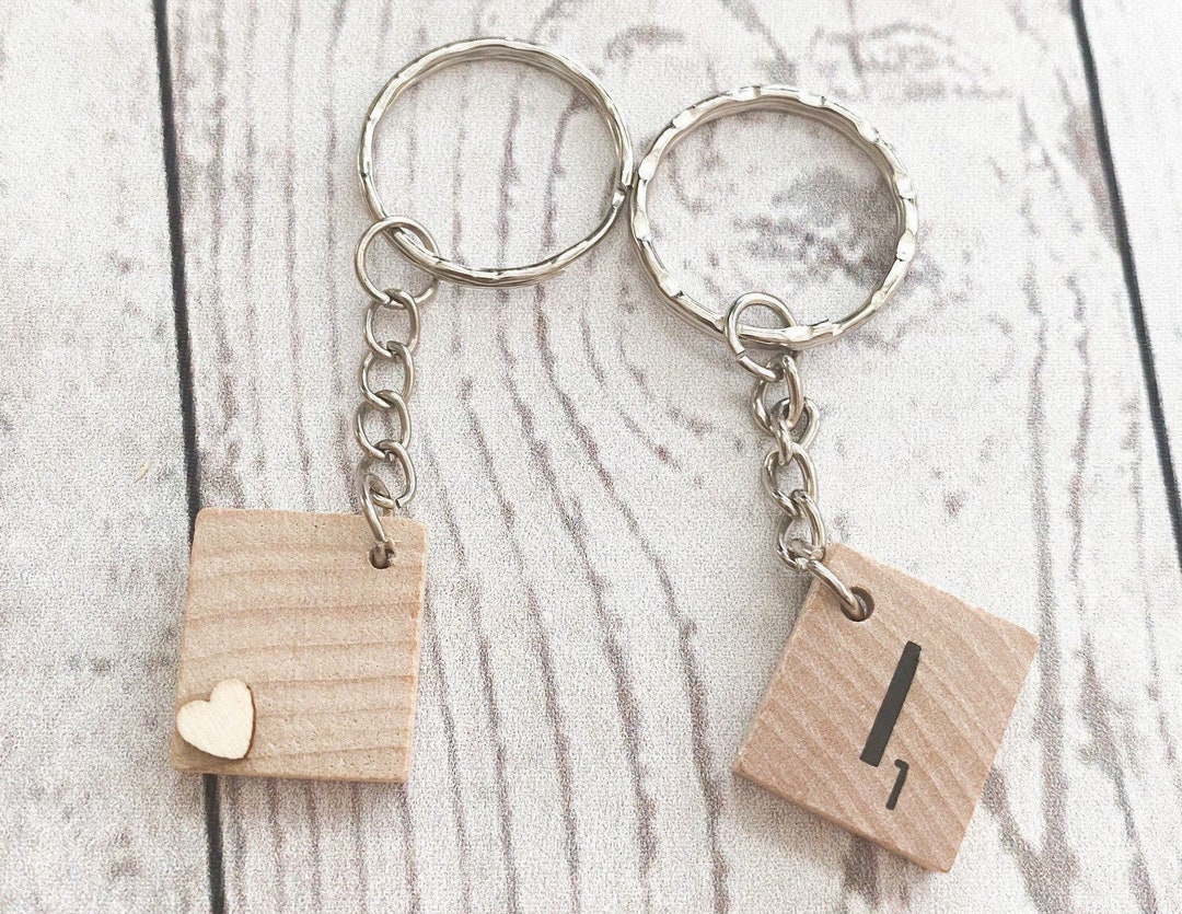 Letter Tile Keyring: Wooden Alphabet Keychain With Heart - Etsy