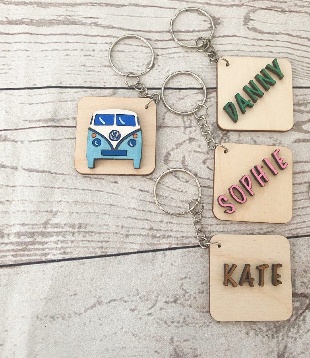 Blue Camper Van Keyring With Personalisation on Reverse - 4cm Tile ...