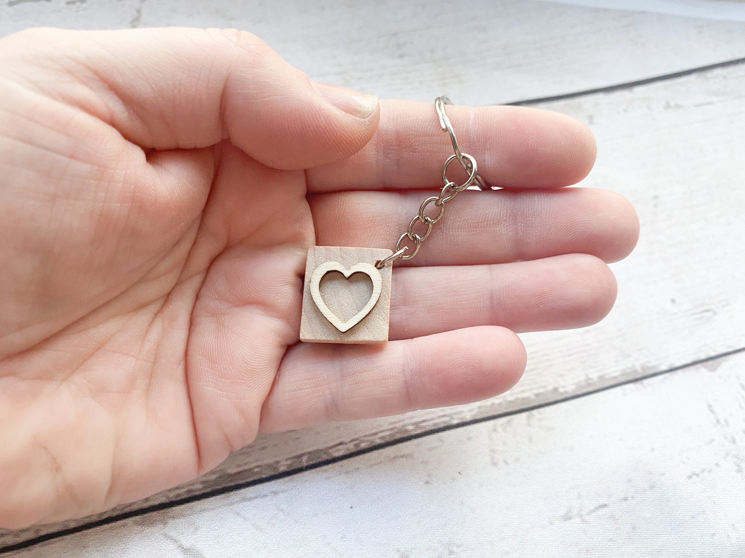 Heart keyring letter tile with large hollow heart | Etsy