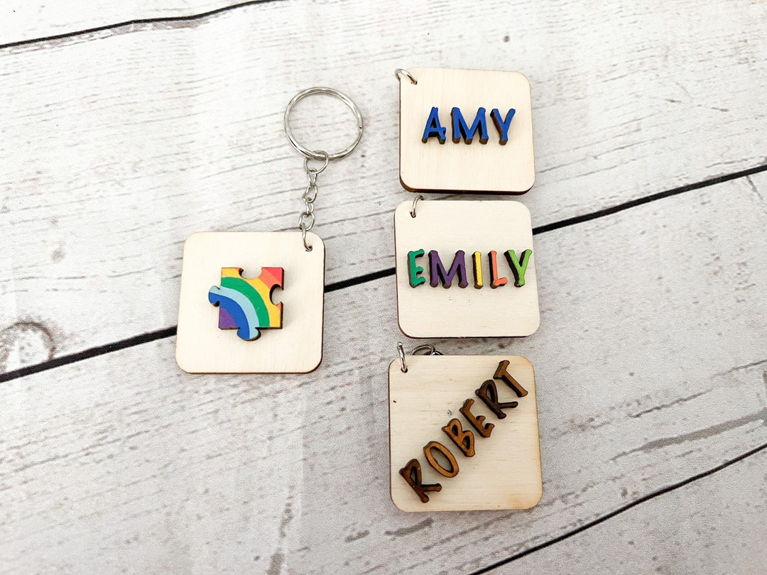 Rainbow Puzzle Keyring With Personalised Initial - 4cm Tile - Alphabet ...