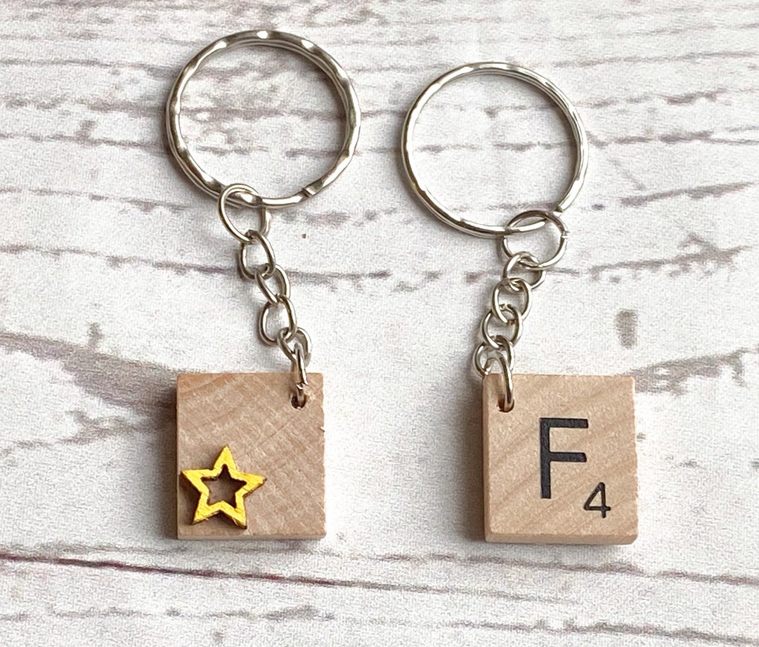 Letter Tile Keyring: Wooden Alphabet Keychain With Yellow Star - Etsy