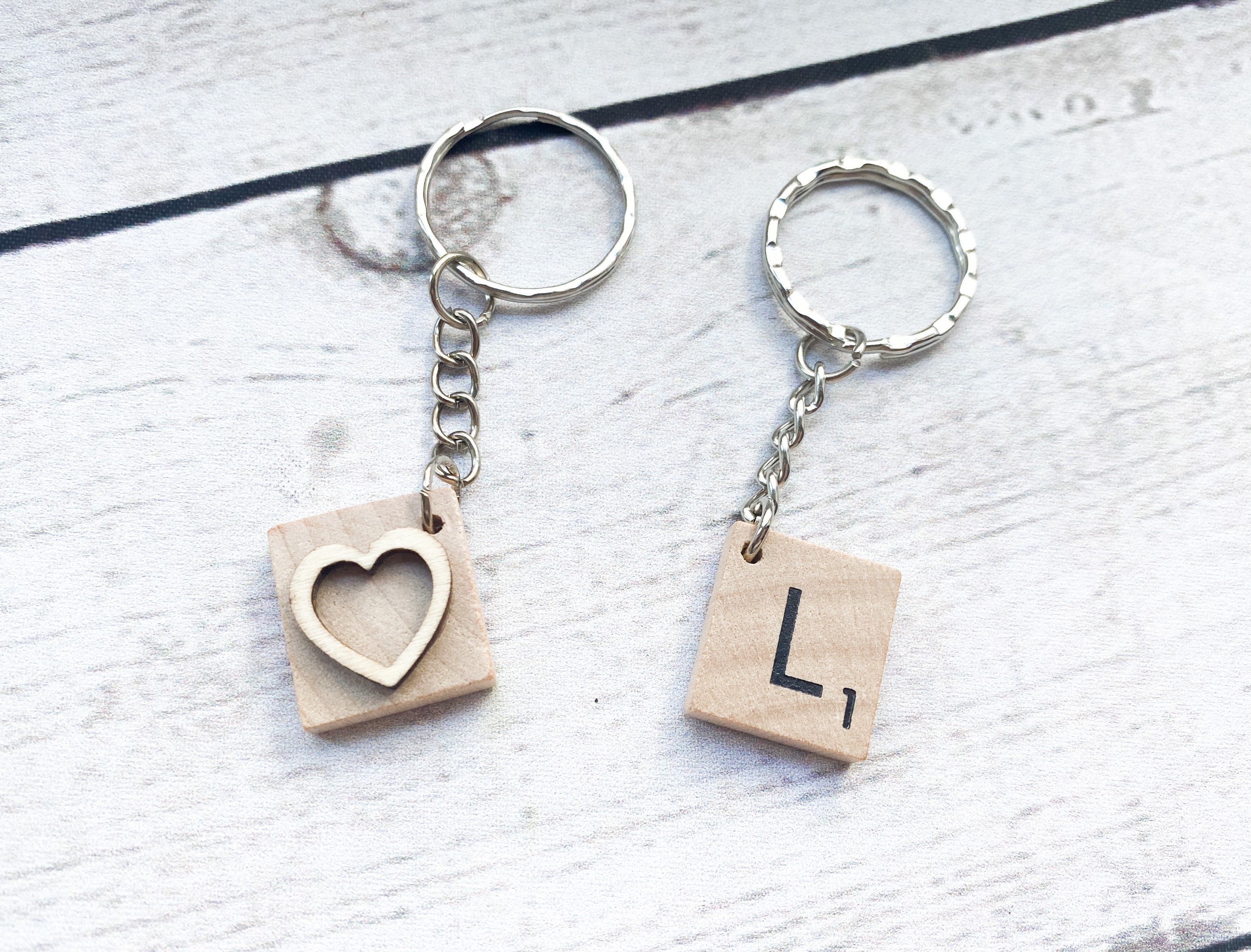 Heart keyring letter tile with large hollow heart | Etsy