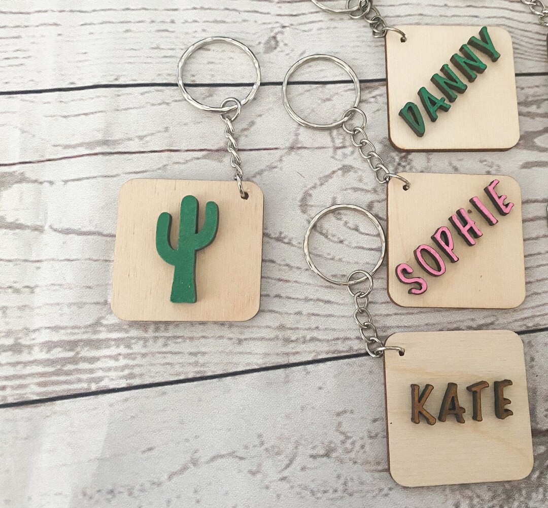 Cactus Keyring With Personalisation - Large 4cm Keyring - Alphabet ...