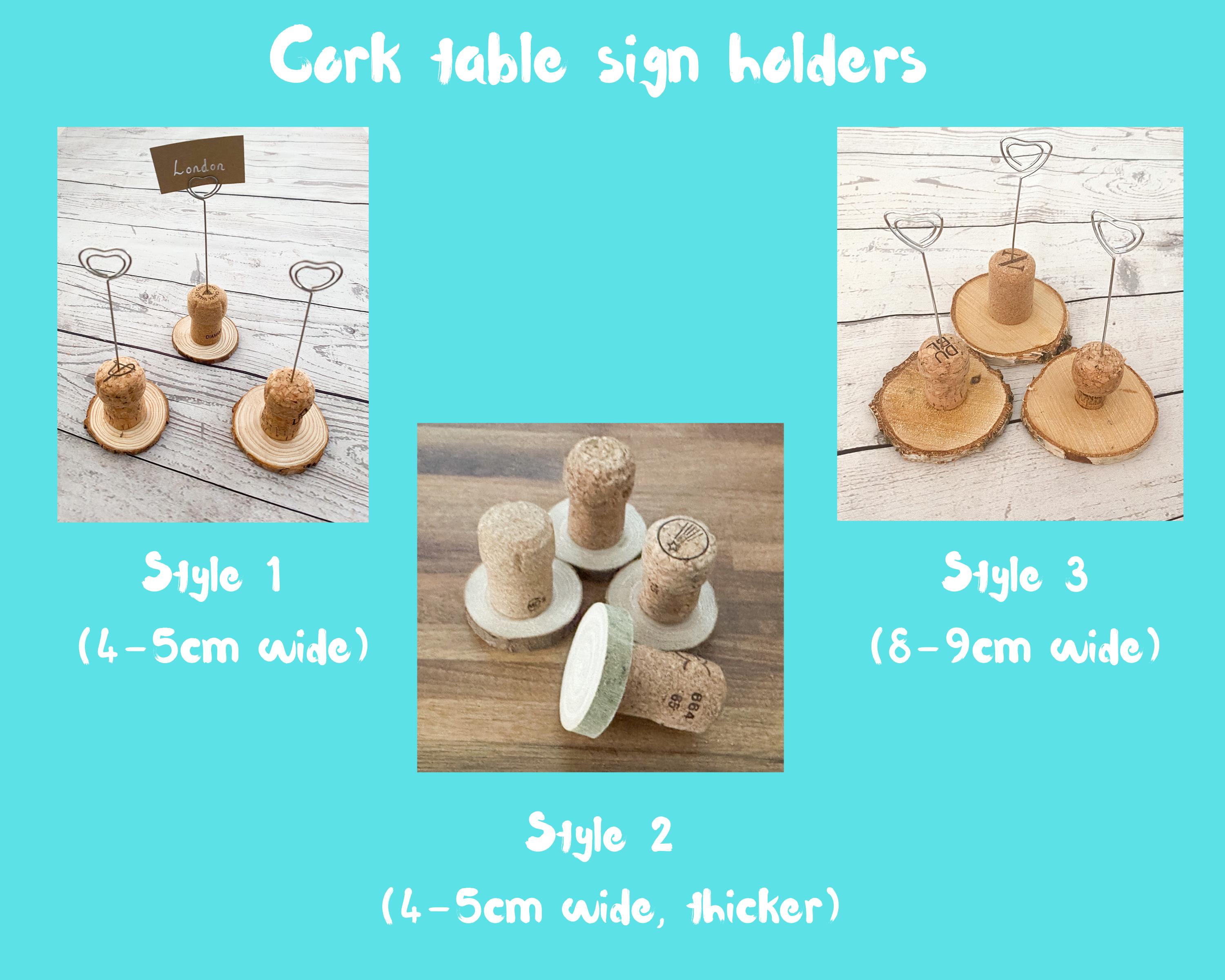 Cork Table Sign Holders - Made From Champagne Corks and Wood Slices ...