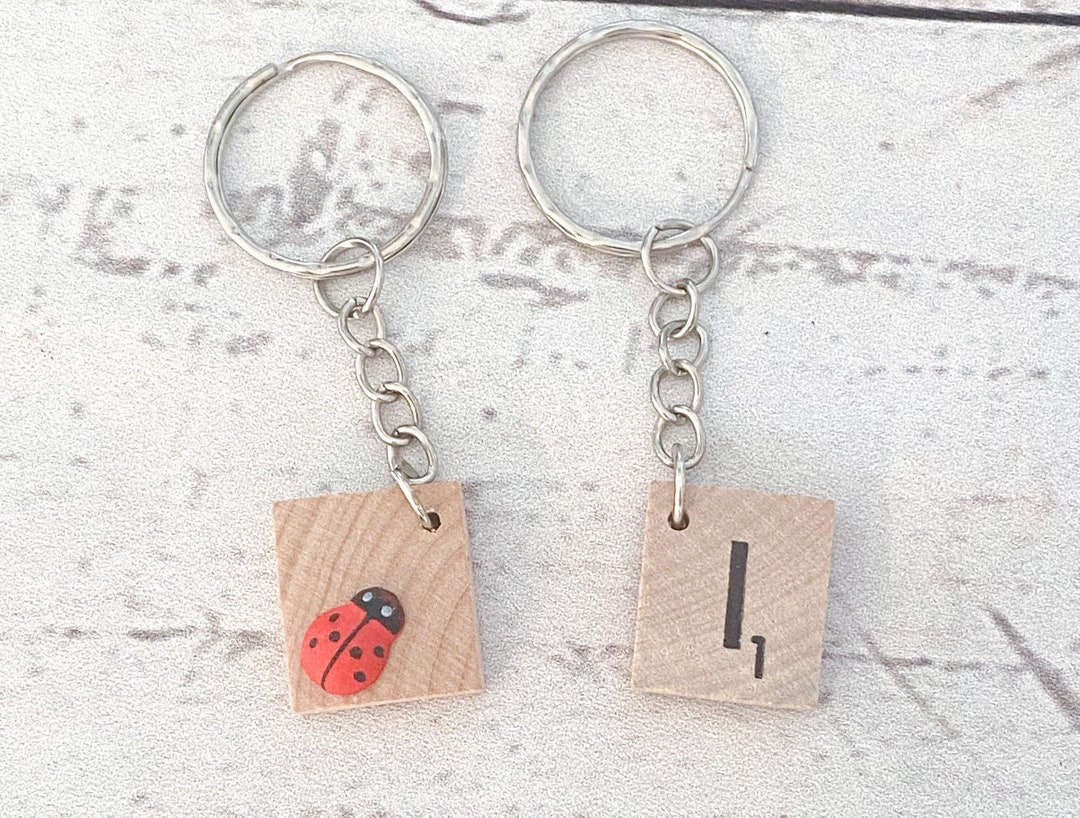 Letter Tile Keyring With Ladybird Embellishment on Back - Alphabet ...