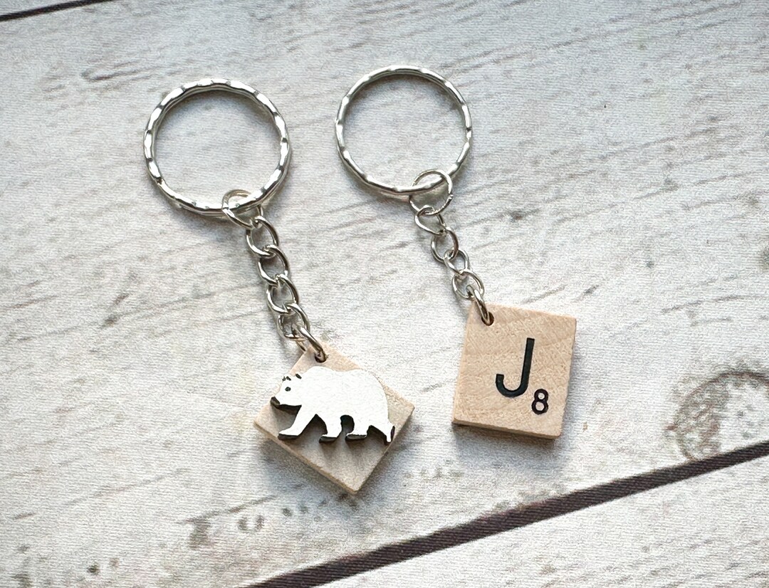 Letter Tile Keyring With Painted Polar Bear Embellishment on Back ...