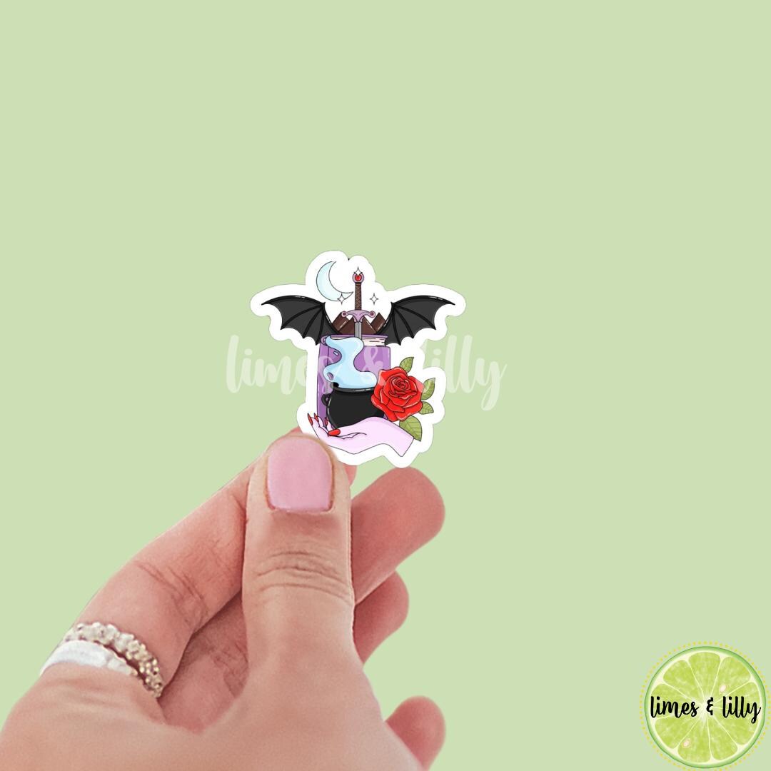 Rose Cauldron Boil Me Bat Wings Book Sticker, Vinyl, Book Inspired ...