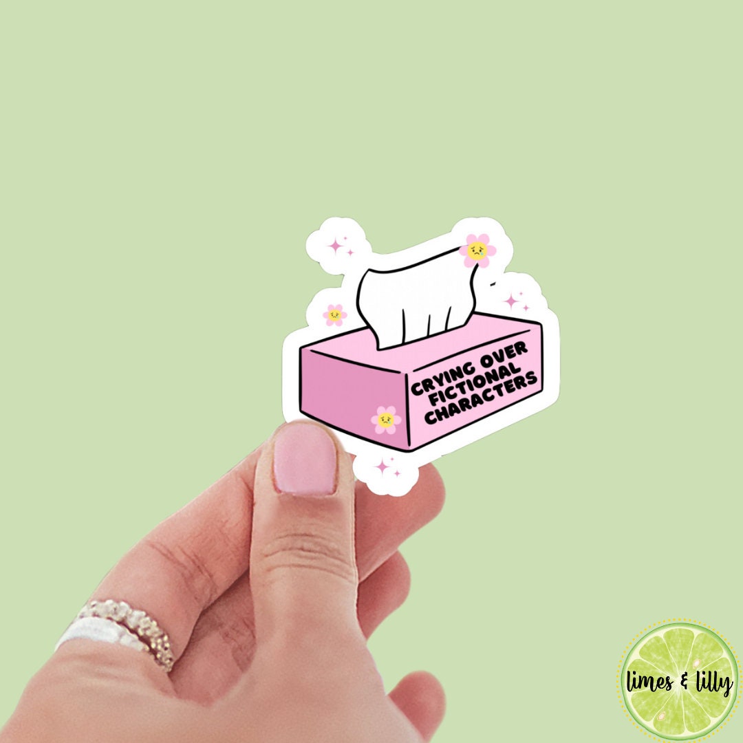 Crying Over Fictional Characters Sticker, Book Stickers, Kindle, Laptop ...