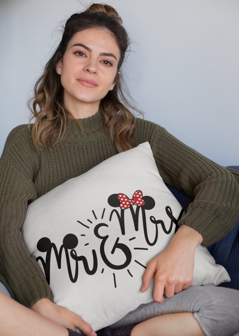 Mr. and Mrs. Disney Pillow and Pillow Case - Wedding Gift, Anniversary ...