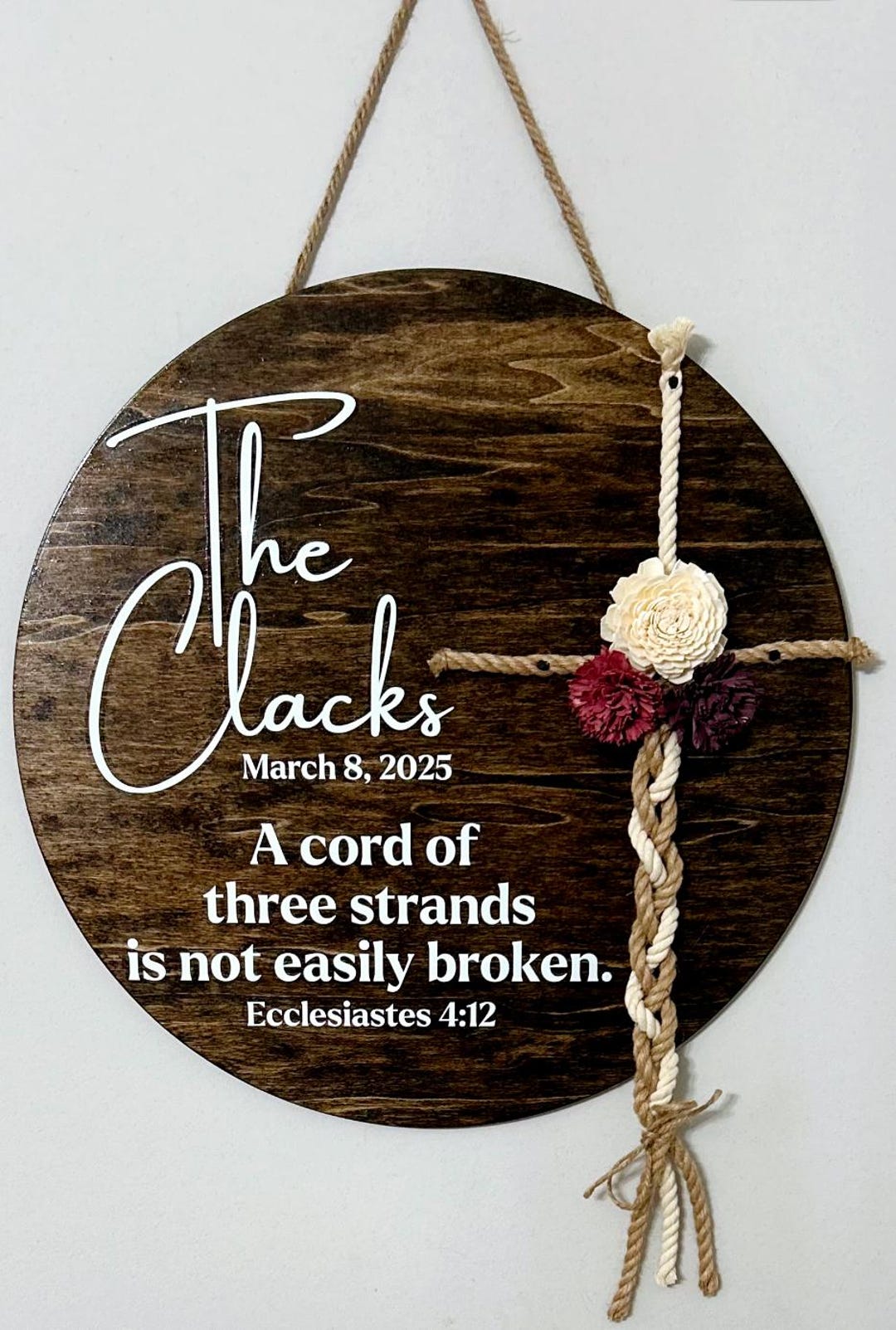 A Cord of Three Strands Wedding Sign, Round Unity Ceremony Sign, 3 ...