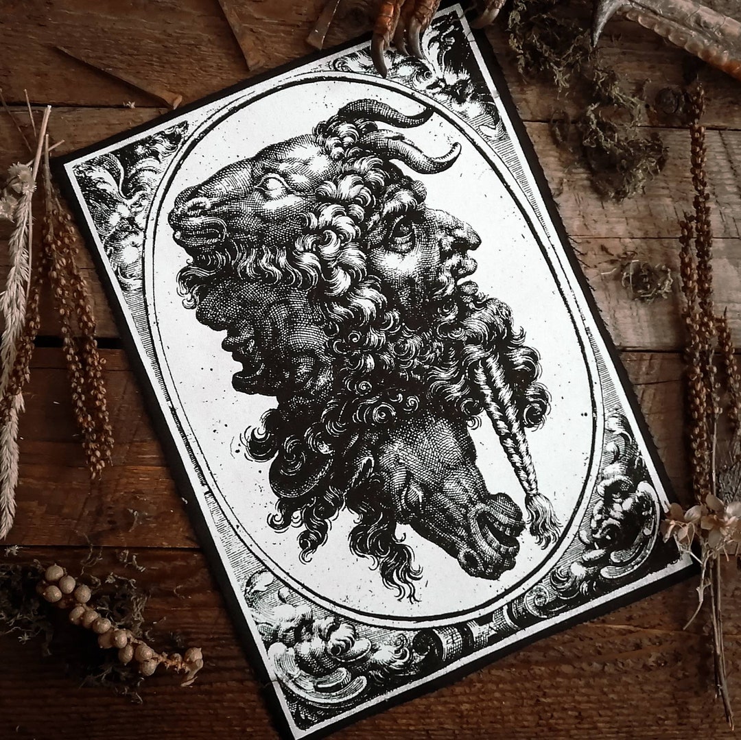 Gothic Grotesque Patch // Goat Head Art Screen Printed on Canvas for ...