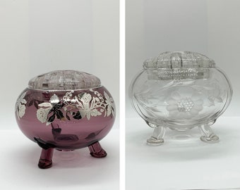 Viking Clear Glass With Silver Overlay Rose Bowl - Etsy