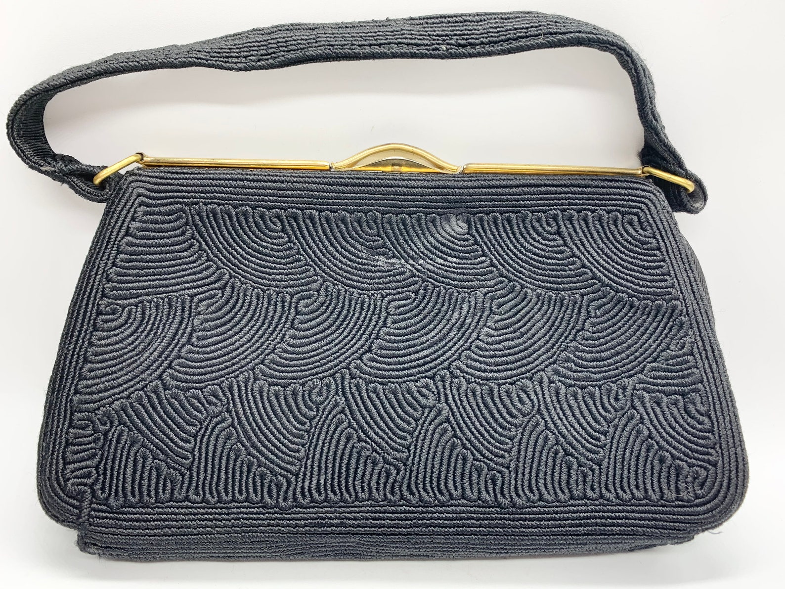 Black Corde Opera Bag / Hand Bag / Evening Bag - With Mirror - Circa ...