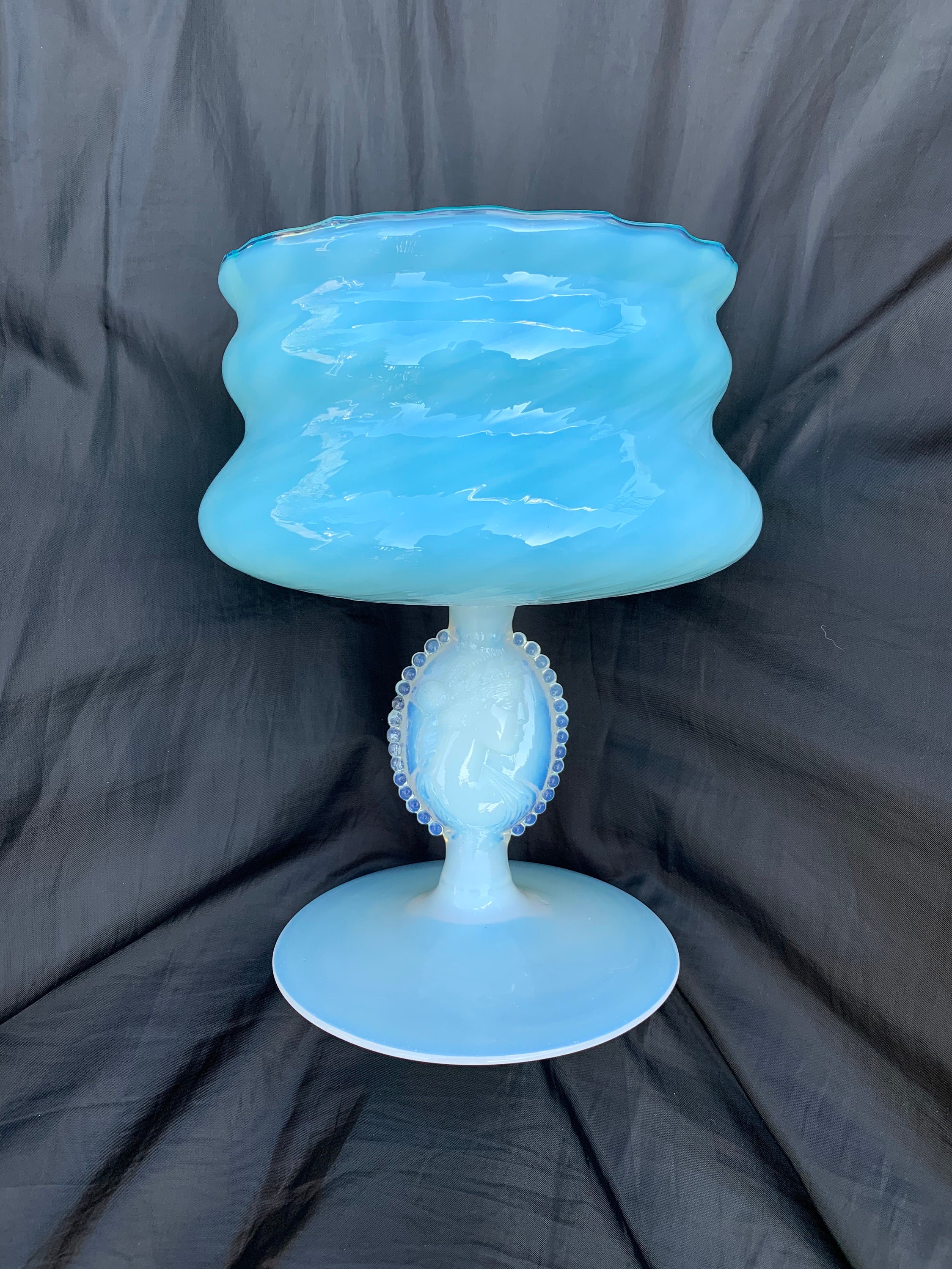 RARE - Antique Venetian Hand Blown Glass Compote With Opalescent Cameo ...