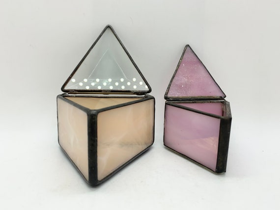 Pair of Stained Glass Trinket Boxes - Triangle Shaped… - Gem