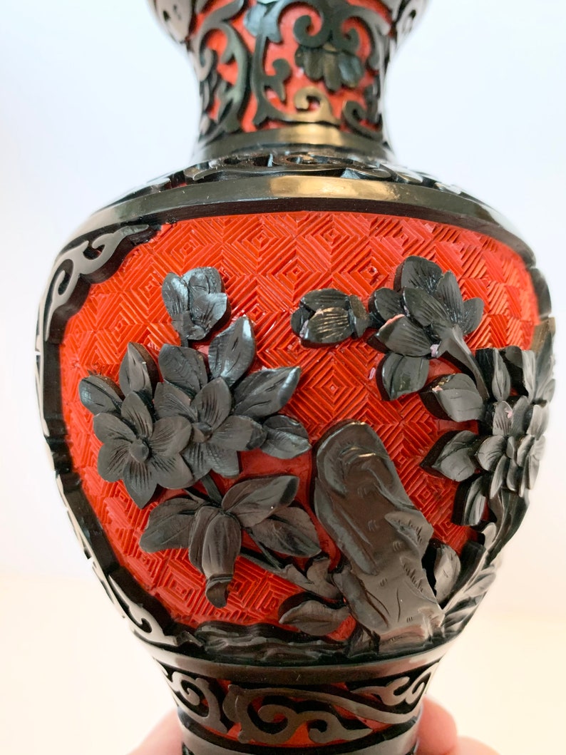 Carved Lacquerware Vase Cinnabar Vase Floral Design - Etsy