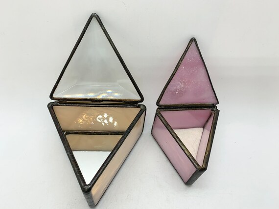 Pair of Stained Glass Trinket Boxes - Triangle Shaped… - Gem