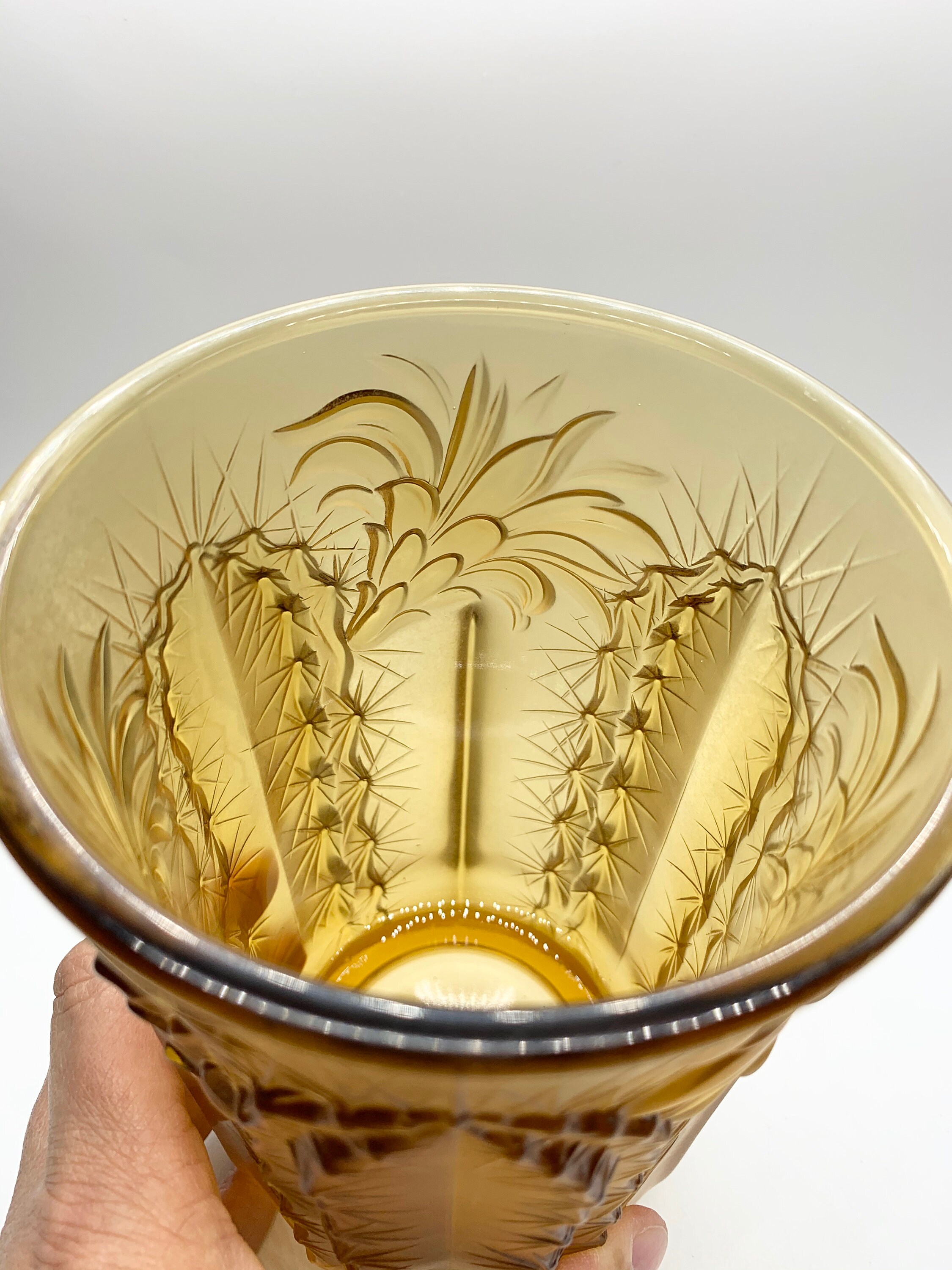 Josef Inwald Frosted Amber Glass Vase Embossed With Cactus - Etsy