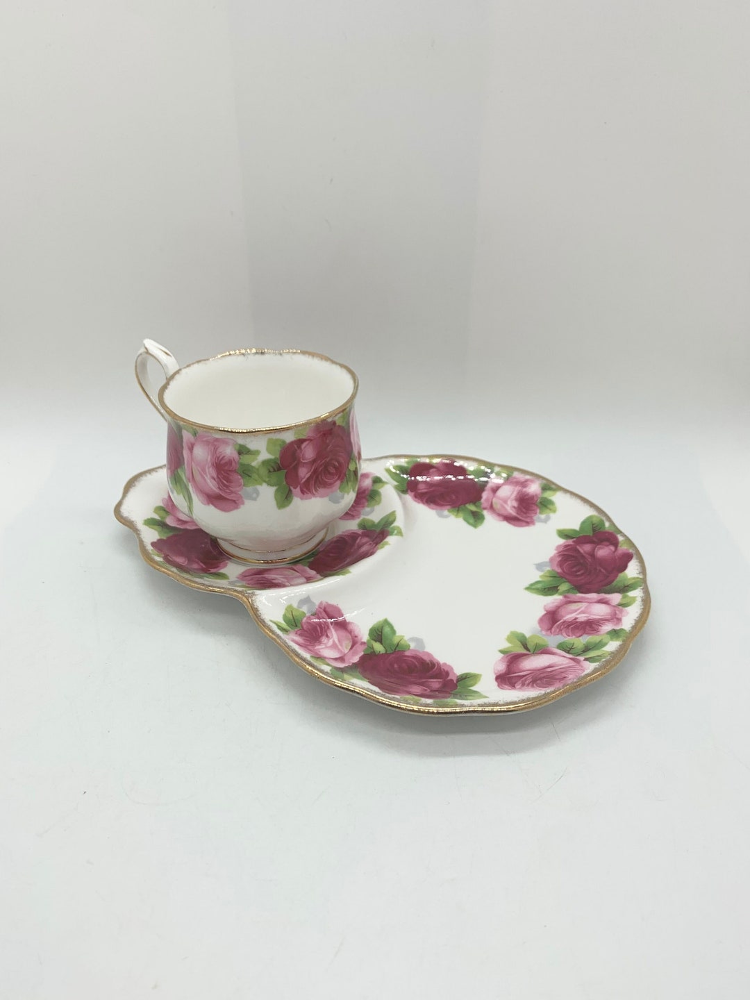 Royal Albert Old English Rose Cup and Saucer Tennis Set Snack Set Pink ...