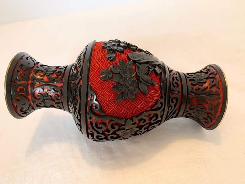 Carved Lacquerware Vase Cinnabar Vase Floral Design - Etsy