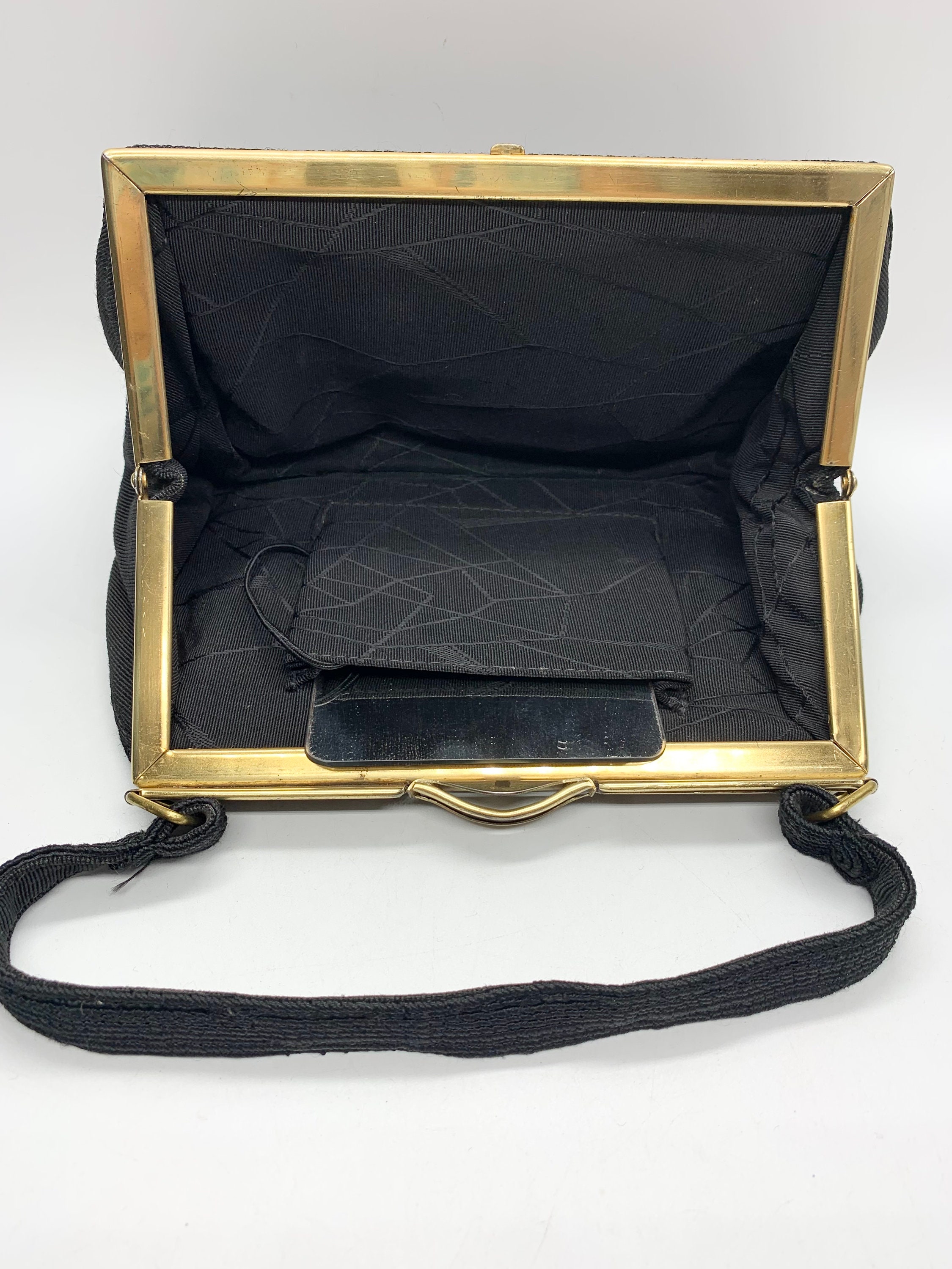 Black Corde Opera Bag / Hand Bag / Evening Bag With Mirror | Etsy