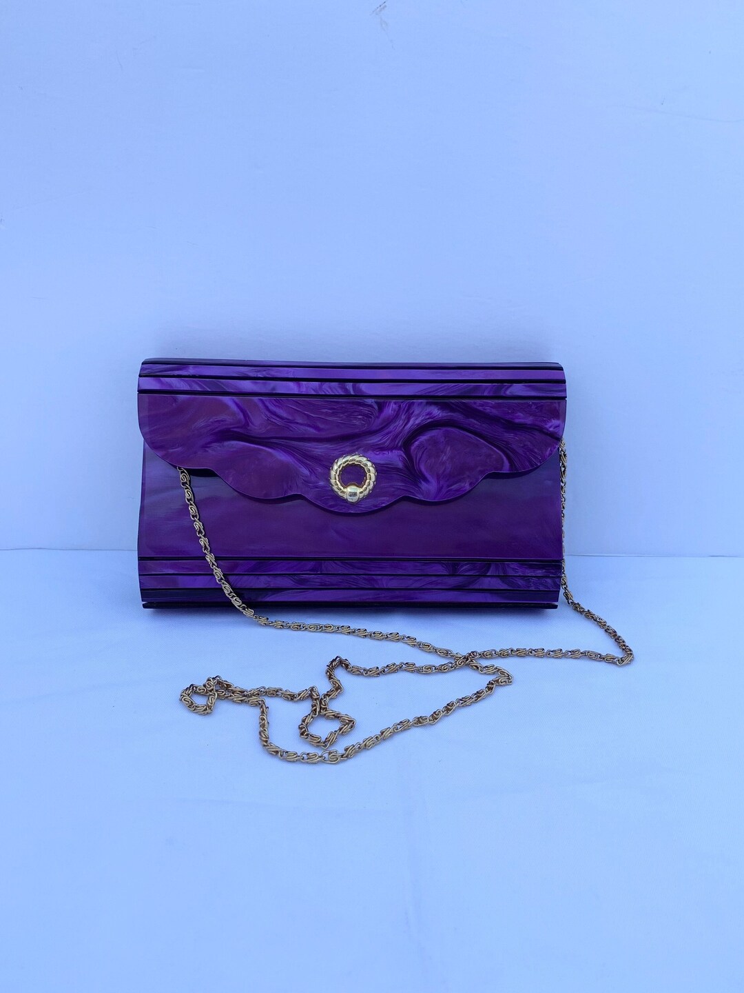 Farnell Paris Hard Shell Evening Bag Purple Mother of Pearl Style Purse ...