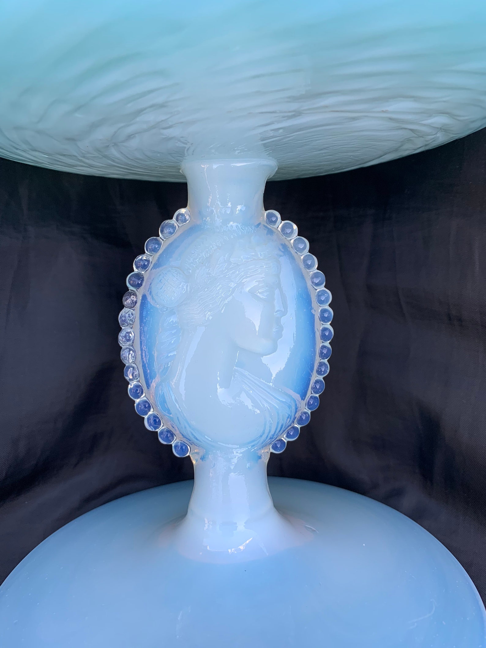RARE - Antique Venetian Hand Blown Glass Compote With Opalescent Cameo ...
