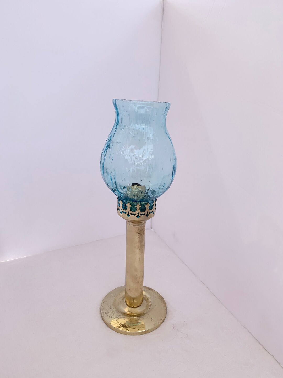 Brass and Glass Spring Loaded Candle Holder Hurricane Lamp Perpetual ...