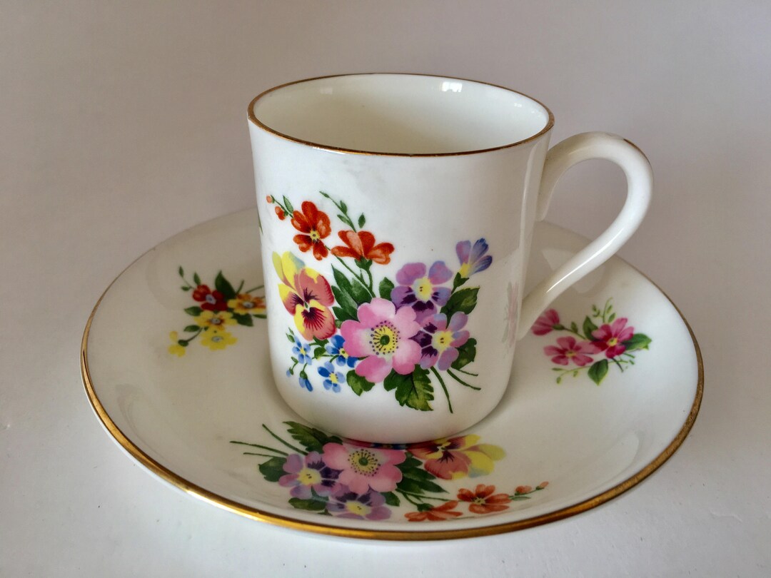 Vintage Crown Staffordshire Demitasse Cup and Saucer With Pretty Floral ...