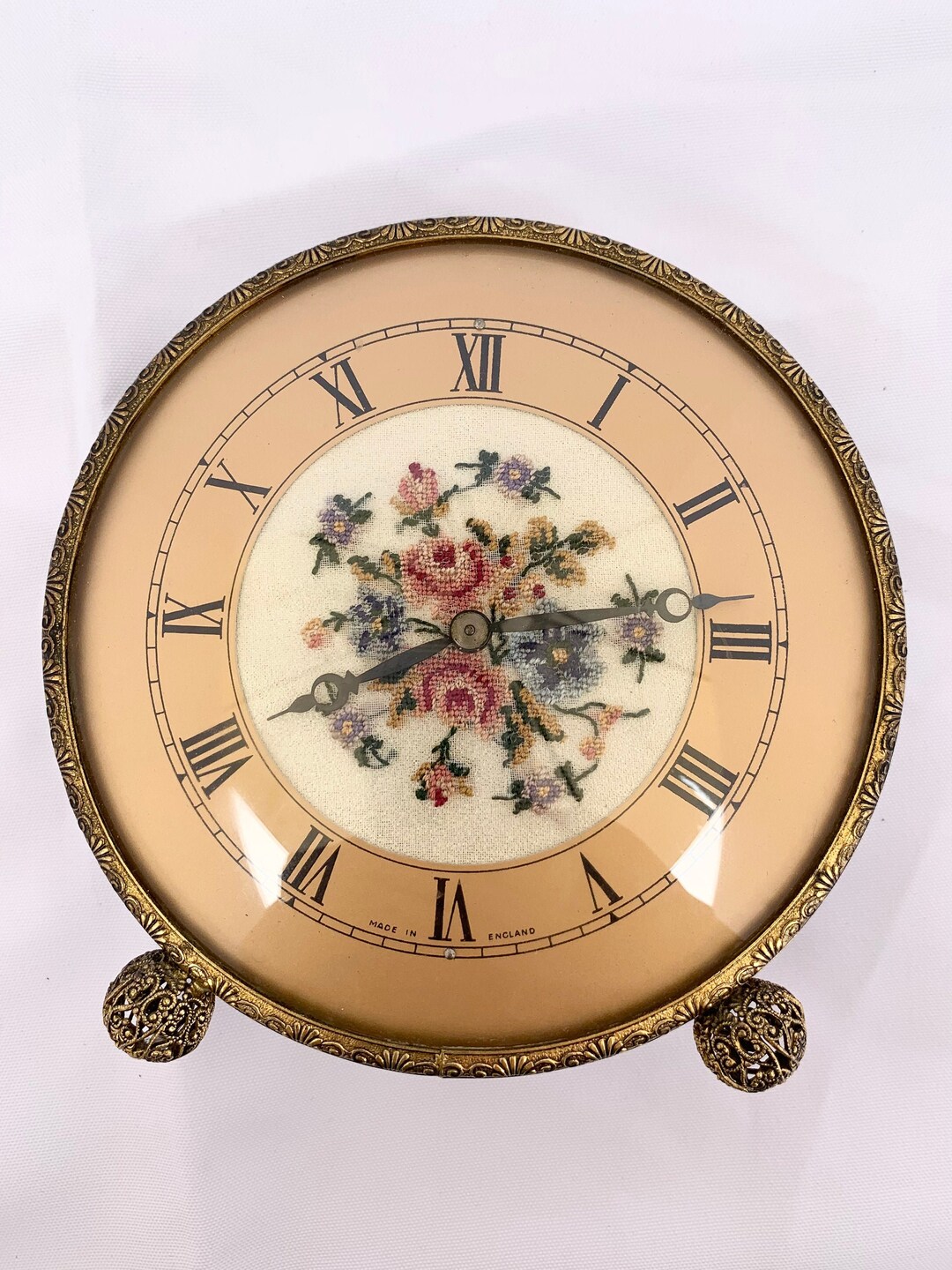 Boudoir Clock - Vanity Clock - Petit Point / Needlepoint Clock - Wind ...