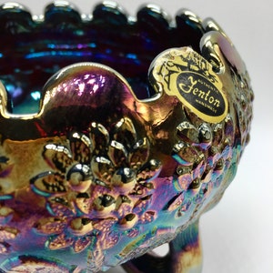 Fenton Carnival Glass Footed Bowl - Fenton’s Flowers / Orange Tree - Re ...