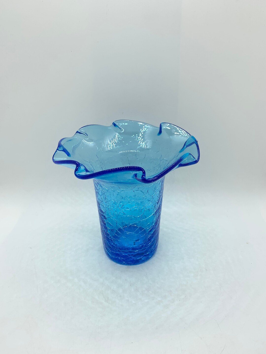 Crackle Glass Vase Art Glass Vase Hand Blown Vase Ruffle Topped Vase - Etsy