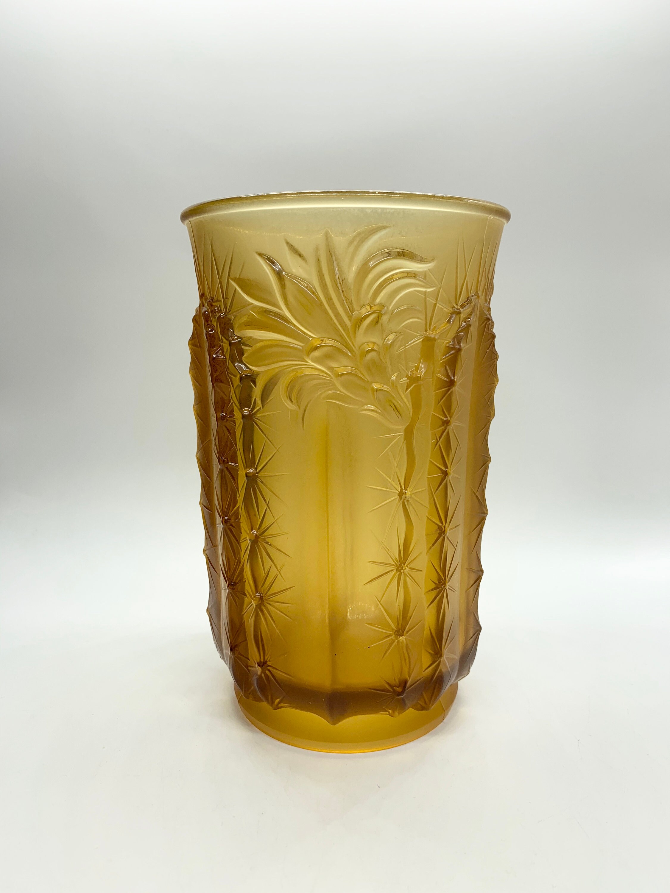 Josef Inwald Frosted Amber Glass Vase Embossed with Cactus | Etsy