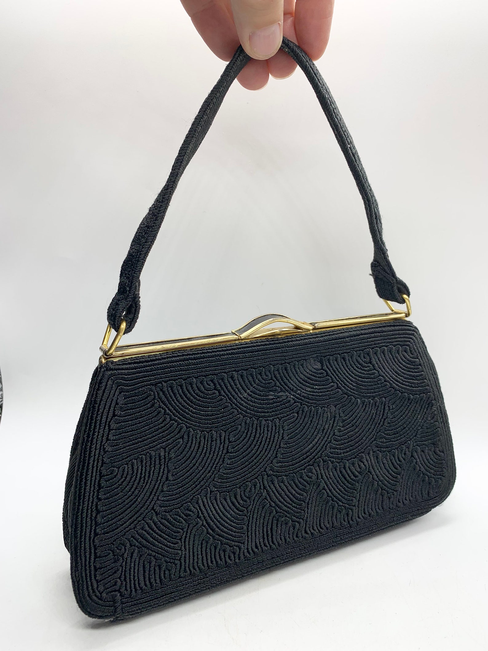 Black Corde Opera Bag / Hand Bag / Evening Bag With Mirror | Etsy