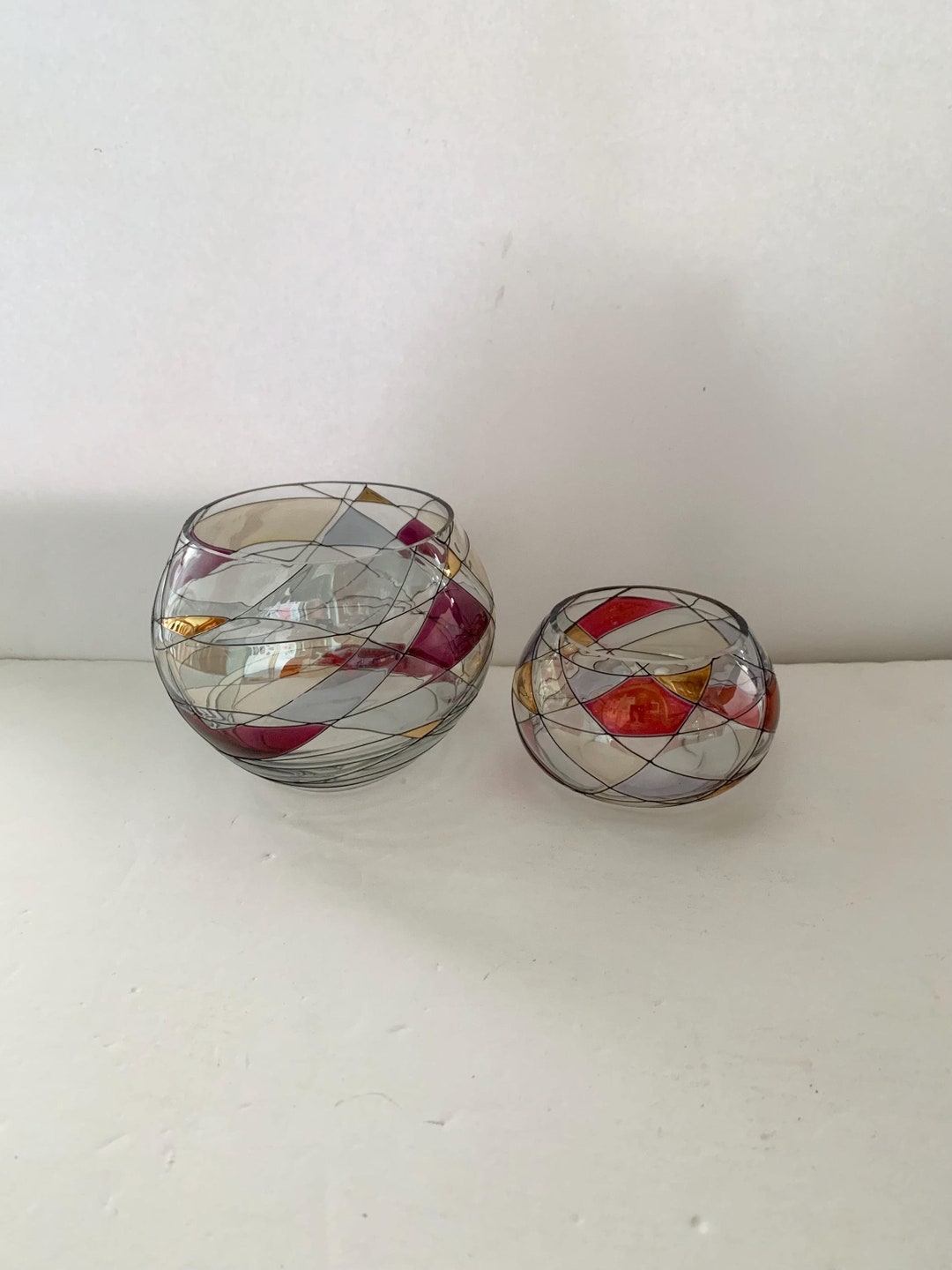Vintage Partylite “mosaic” Candle Holders - Glass Tea Light Holders ...