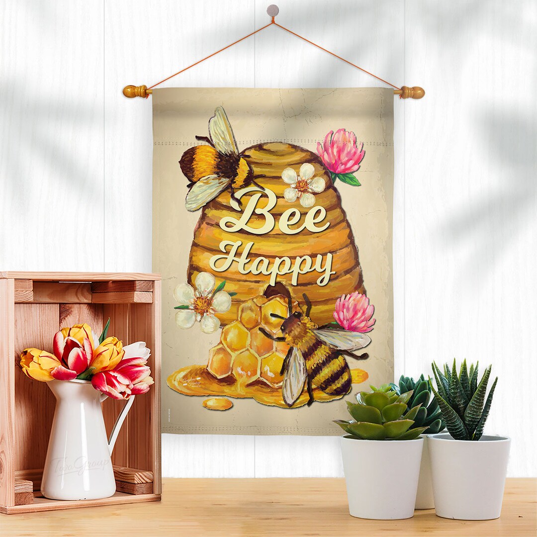 Bee Happy Bugs & Frogs Garden Flag Outdoor Decorative Yard House Banner ...