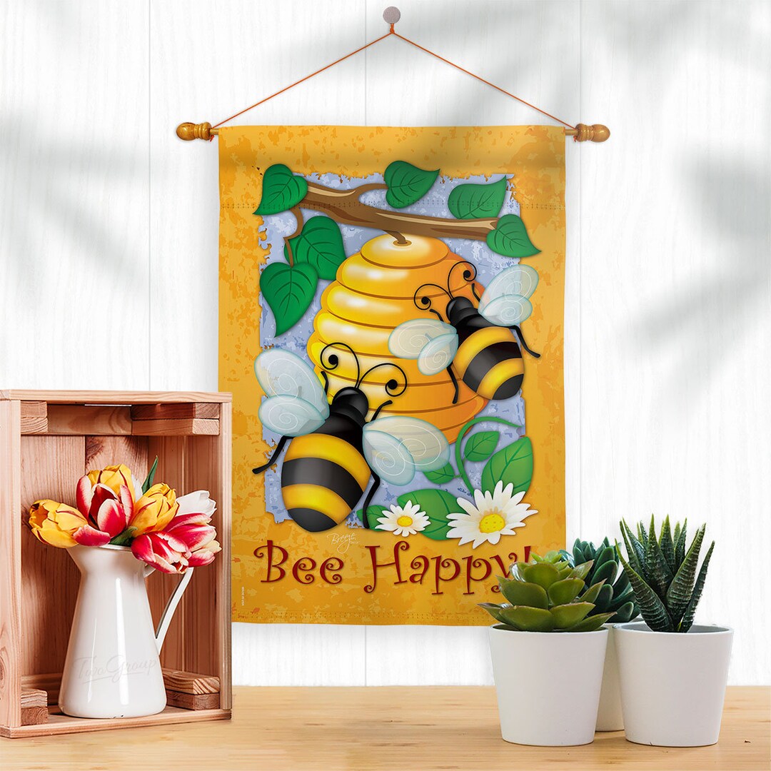 Bee Happy Bugs & Frogs Garden Flag Outdoor Decorative Yard House Banner ...