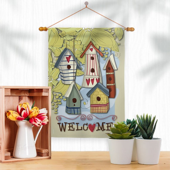 Welcome Birdhouse Village Birds Garden Flag Outdoor Decorative | Etsy