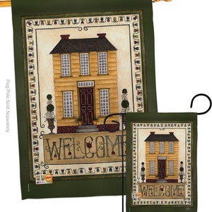 Welcome Yellow House Primitive Garden Flag Outdoor Decorative Yard ...