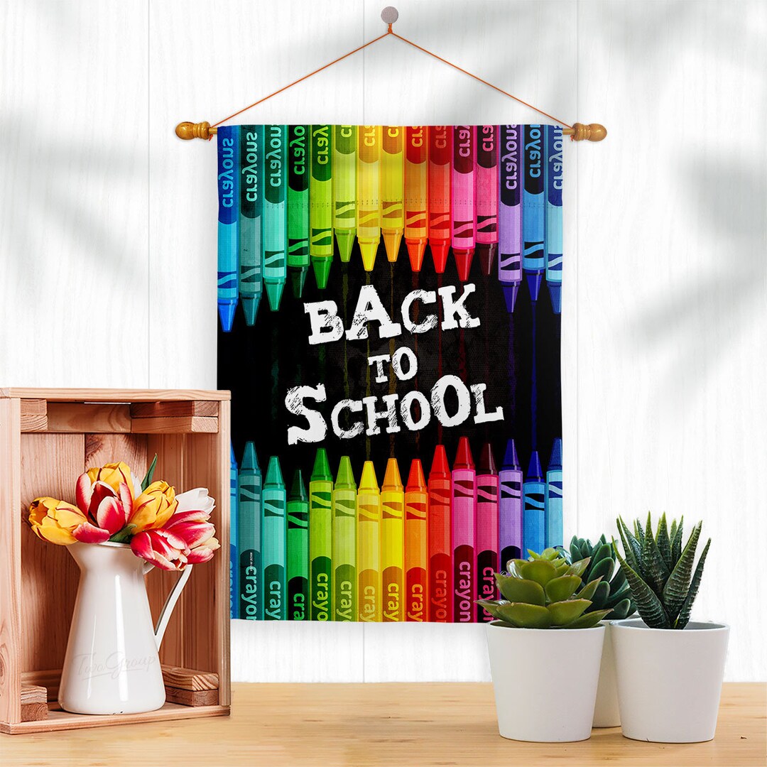 School and Crayons Garden Flag House Banner Double Sided-readable Both ...