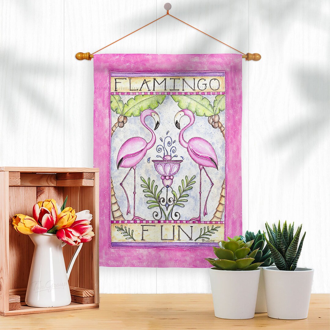 Flamingo Fun Tropical Garden Flag Outdoor Decorative Yard House Banner ...