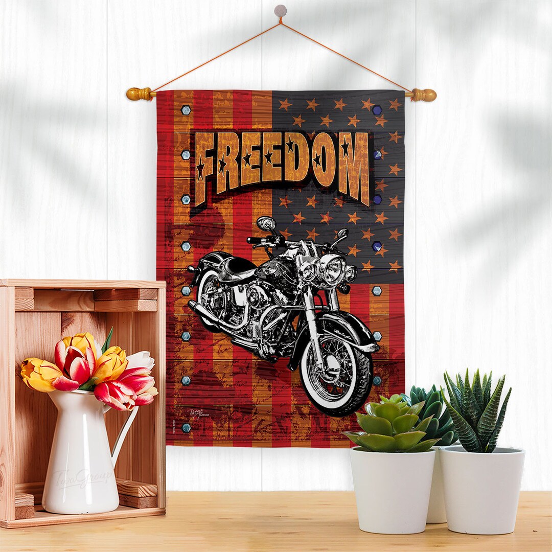 Americana Motorcycle Star and Stripes Garden Flag Outdoor Decorative ...
