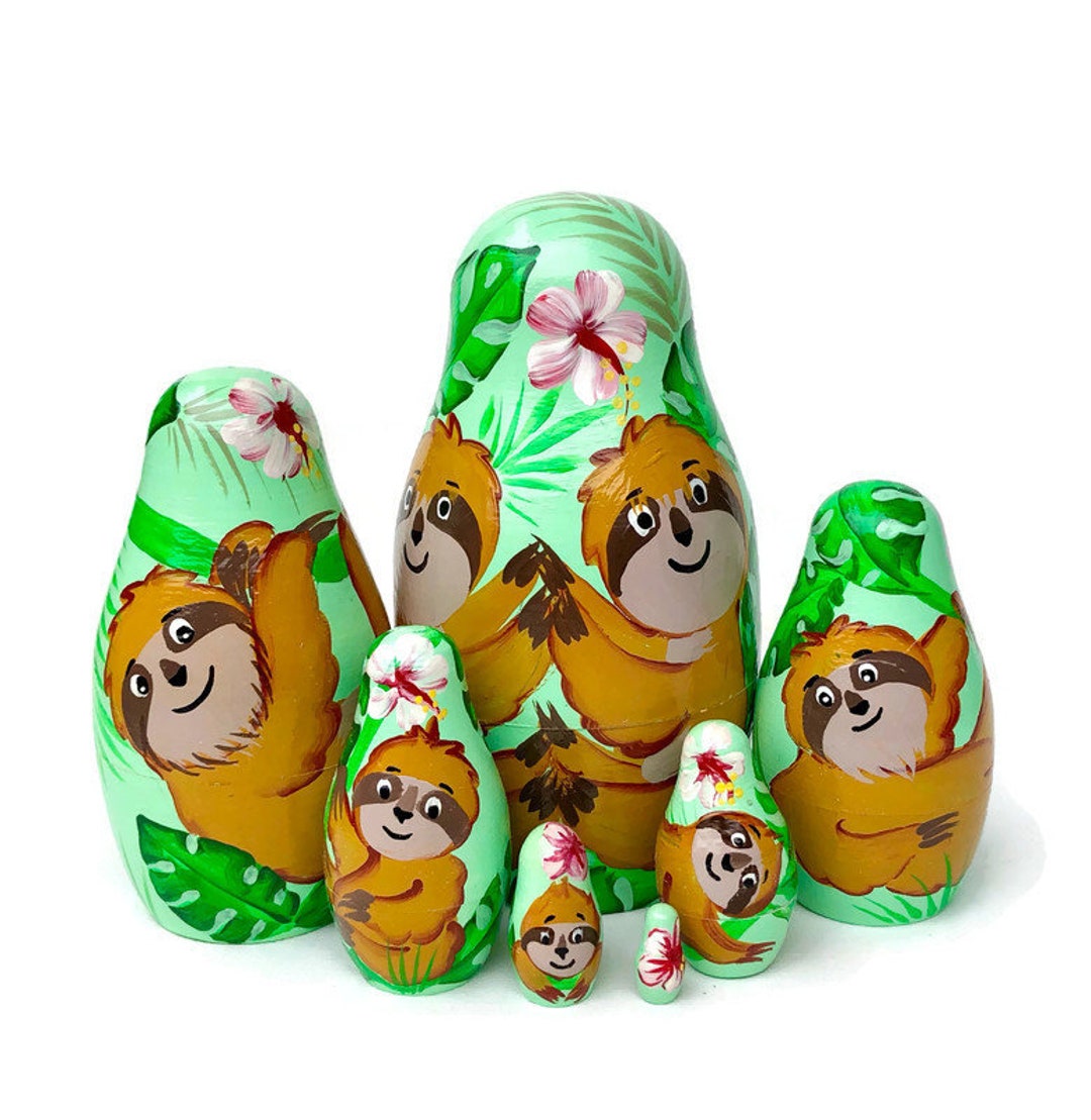 Handmade Sloth Nesting Dolls: Wooden Jungle Toy, Set of 7 - Etsy