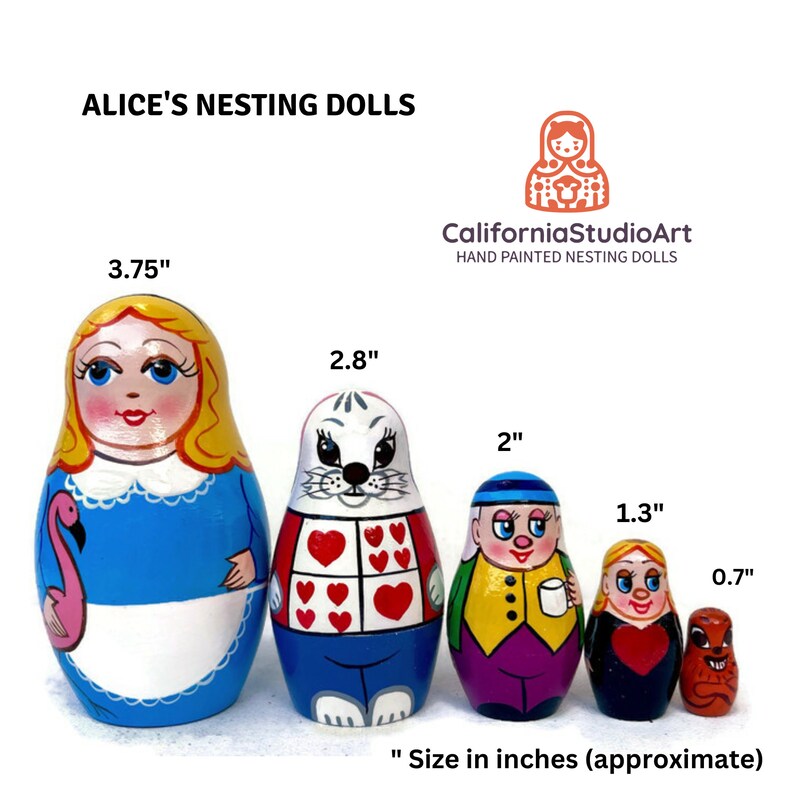 Alice in Wonderland Nesting Dolls: Handmade Wooden Toy, 5 Piece Set - Etsy