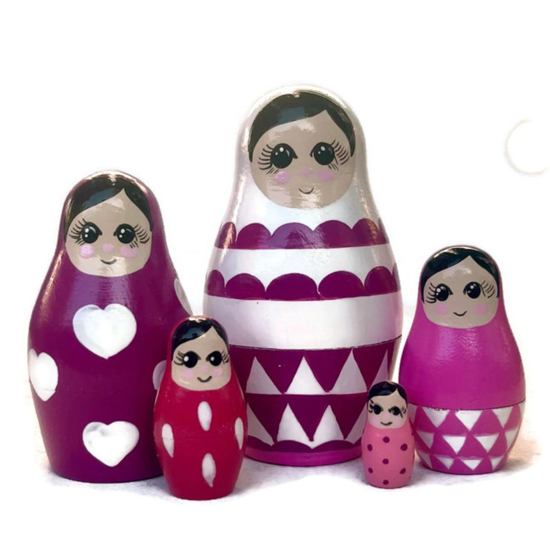 Modern White and Pink Nesting Dolls Handmade Wooden Set, Perfect ...