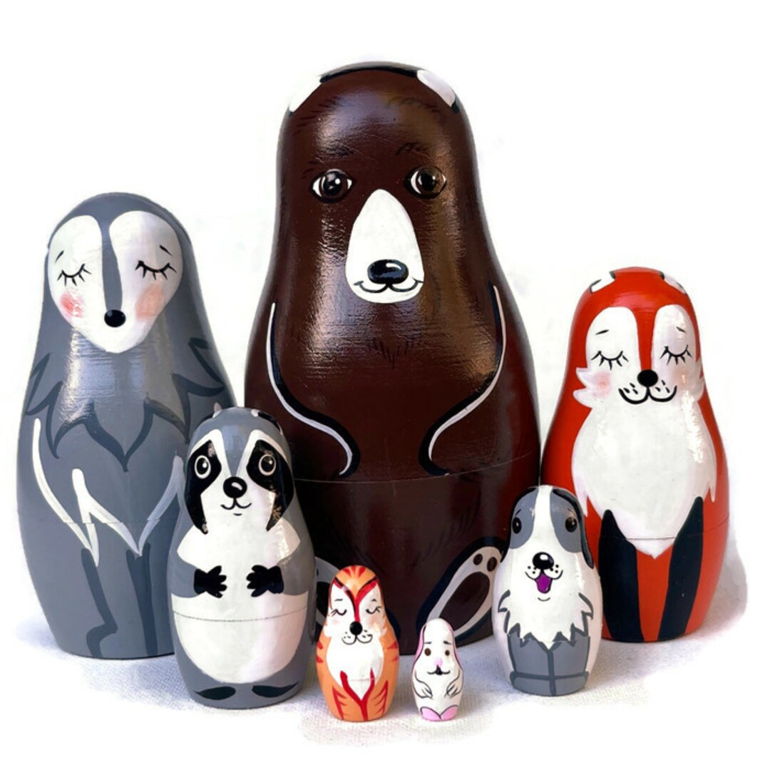7 Woodland Animals Nesting Dolls for Kids, Handmade Wooden Toy, Skill ...