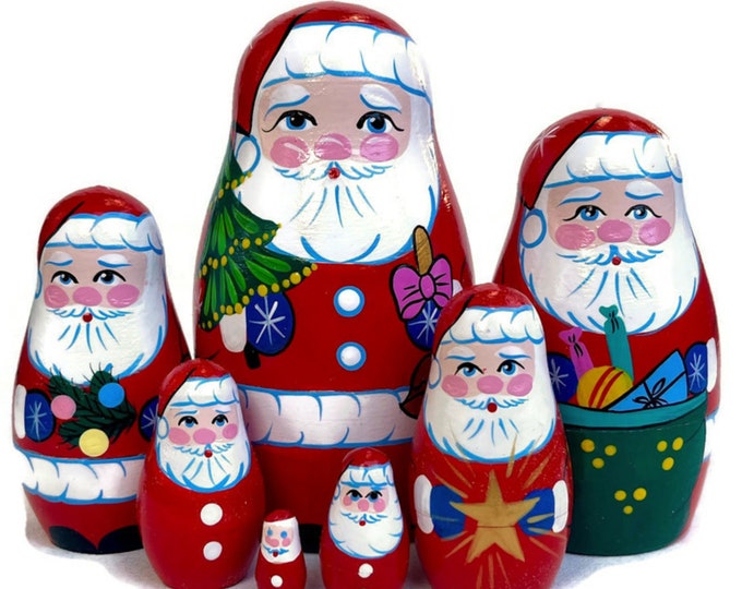Set of 5 Hand Painted Traditional Christmas Wooden Russian Dolls ...